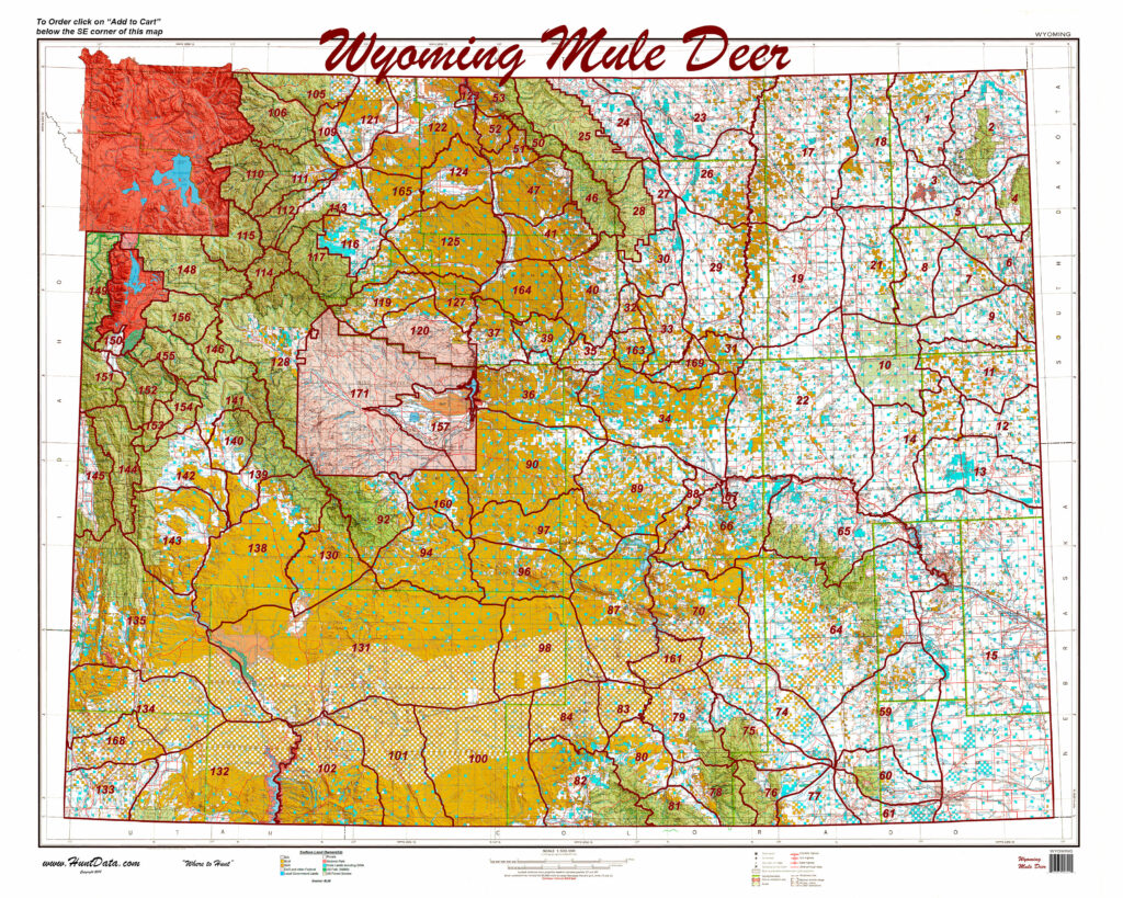 Printed Wyoming Statewide Mule Deer Unit Map Hunt Data
