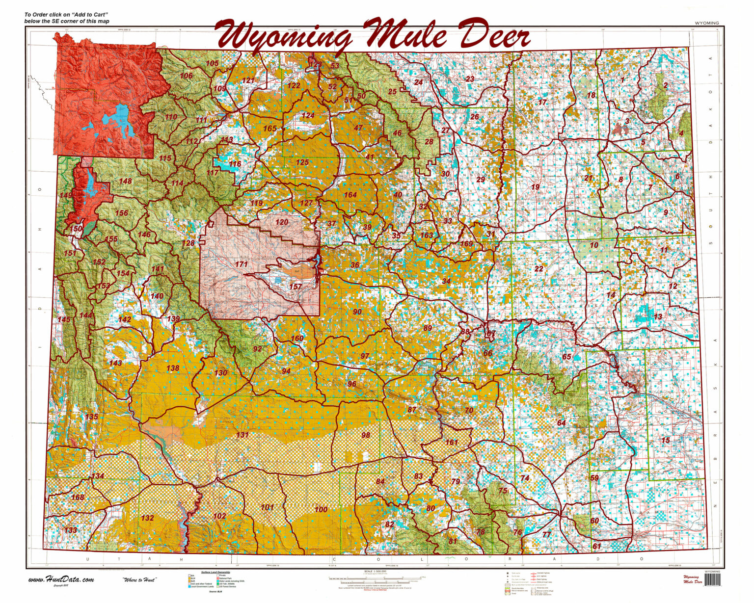 Printed Wyoming Statewide Mule Deer Unit Map. - Hunt Data