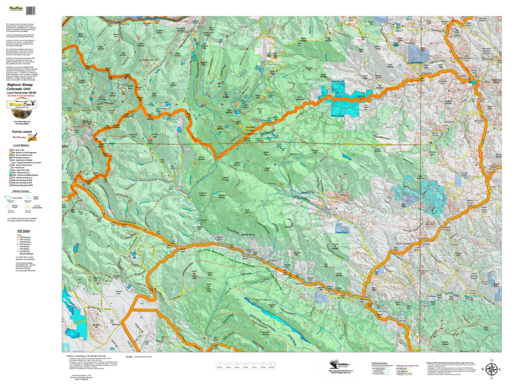 CO Bighorn Sheep Unit Land Ownership Map with Kill Sites and ...