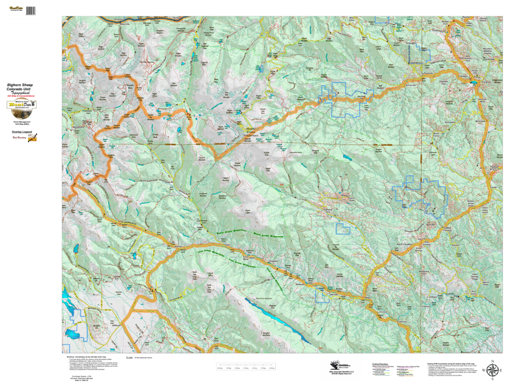 CO Bighorn Custom Unit Topographical Map - Hunt Data