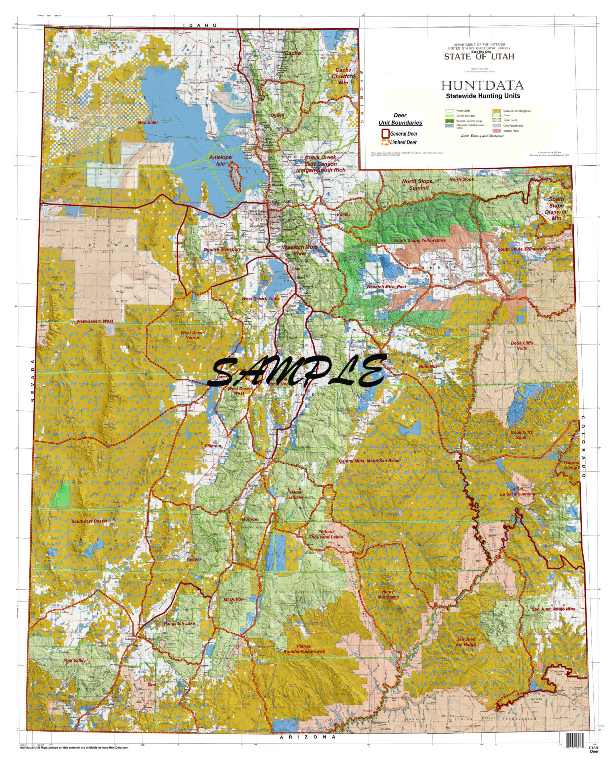 Utah Statewide General Mule Deer Units and Land Ownership - Hunt Data